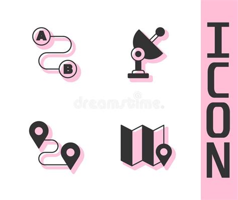 Set Folded Map With Location Marker Route And Radar Icon Vector Stock Vector Illustration