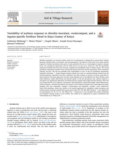 PDF Variability Of Soybean Response To Rhizobia Inoculant Vermicompost And A Legume Specific