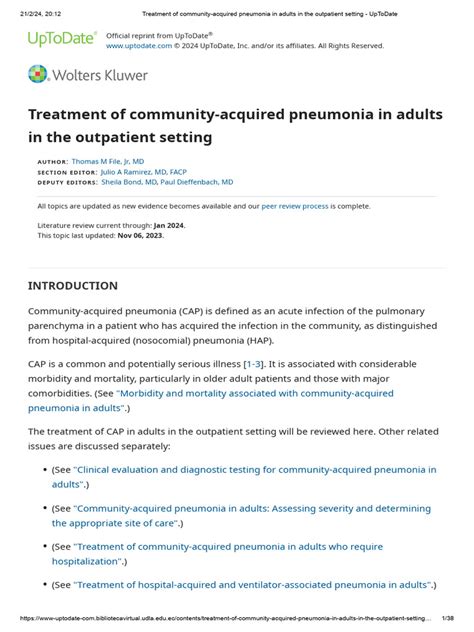 Treatment Of Community Acquired Pneumonia In Adults In The Outpatient Setting Pdf Pneumonia