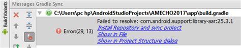 failed to resolve com android support library aar 25 0 0 stack overflow