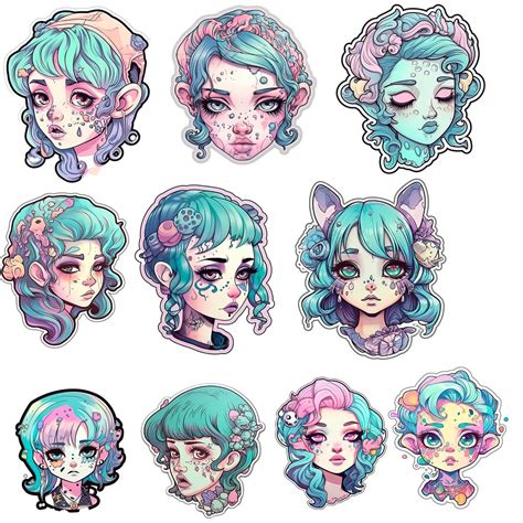 Cute Pastel Goth Stickers 40 Png Bundle Pack Goth Pastel Digital Clip