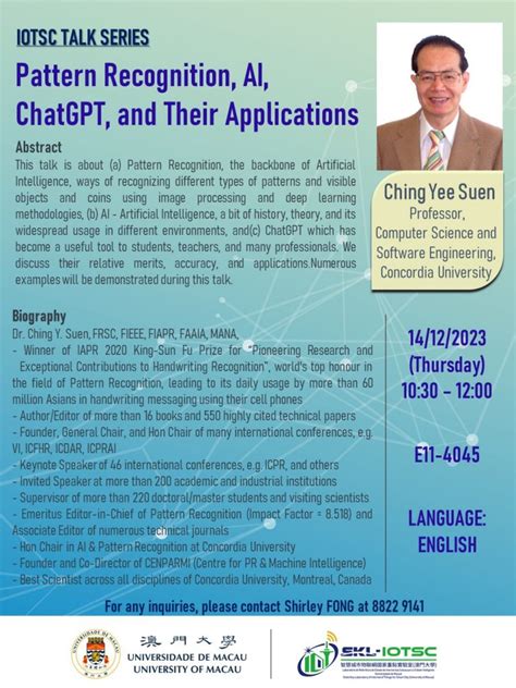 Iotsc Talk Series Pattern Recognition Al Chatgpt And Their Applications State Key
