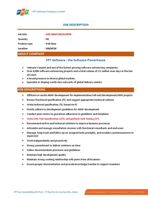Fpt Software Sap Abap Developer Final Pdf Outsourcing