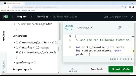 Hacckerrank On C With Students Marks Sum Youtube