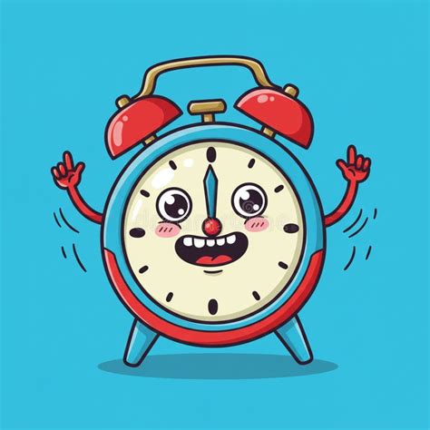 Cheerful Cartoon Alarm Clock With An Animated Face And Smiling