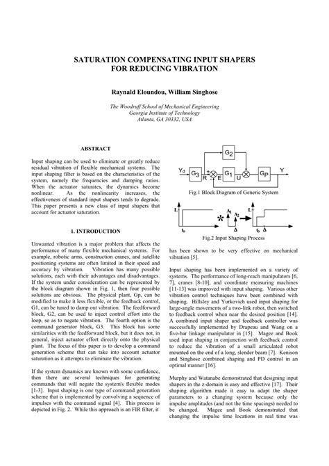 Pdf Saturation Compensating Input Shapers For Reducing Vibration