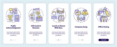 Employee Recognition Ideas Onboarding Mobile App Screen Walkthrough 5 Steps Editable Graphic