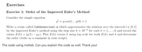 Exercise Order Of The Improved Euler S Method Chegg Com