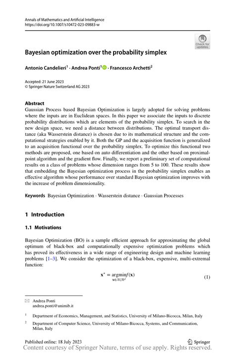 Pdf Bayesian Optimization Over The Probability Simplex