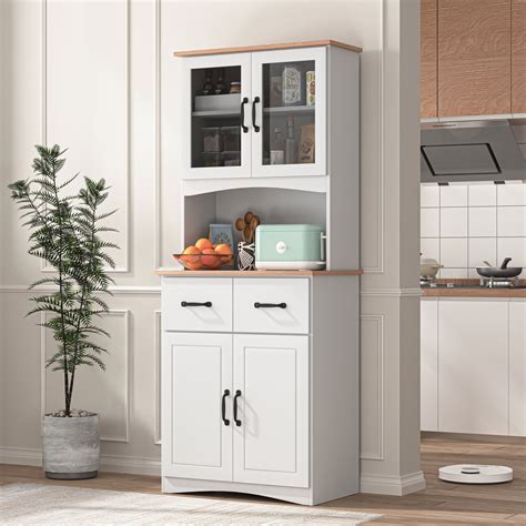 Ophelia And Co Wooden Kitchen Cabinet White Pantry Room Storage