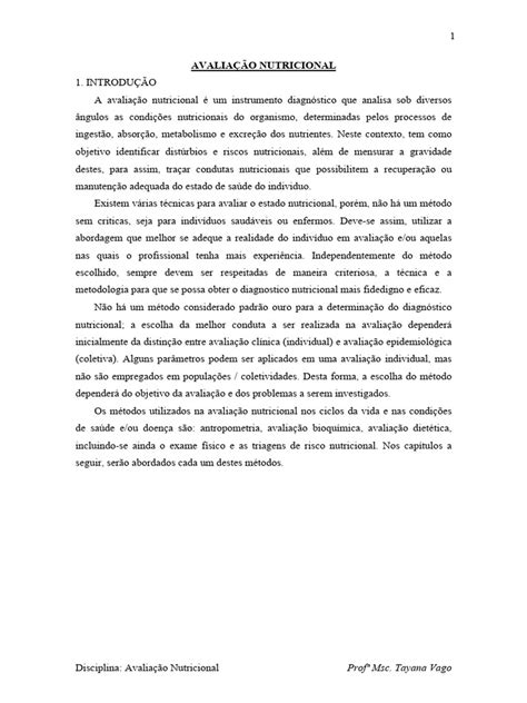 Apostila Avaliacao Nutricional Prof Tayana Vago Pdf Índice De Massa