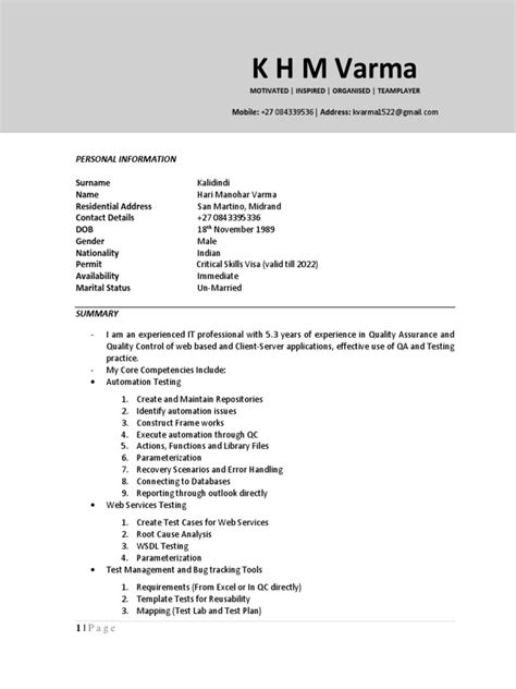 qtp automation test analyst cv pdf software testing automation