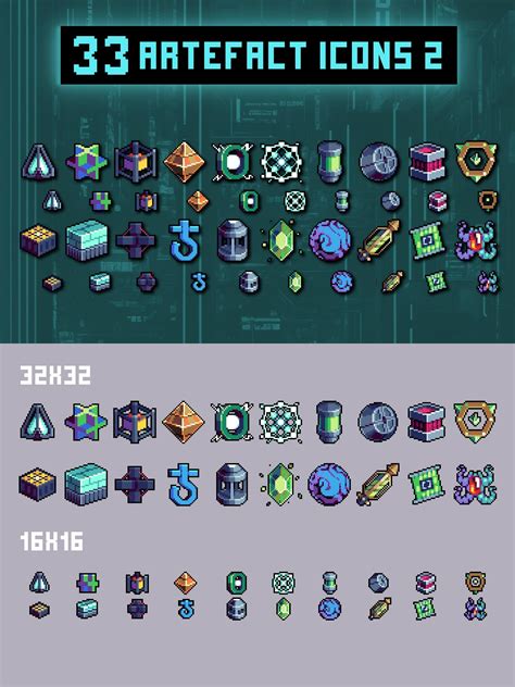 Cyberpunk Artefact Icons Pixel Art Pixel Art Gaming Icons Cyberpunk