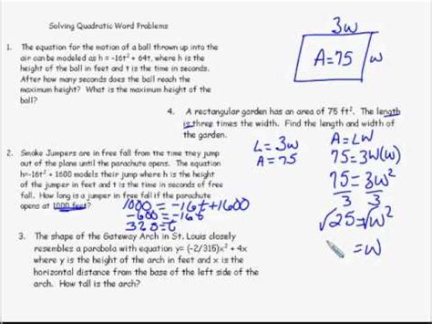 Alg Chp Quad Functions Quadratic Word Problems YouTube