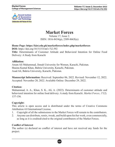 Pdf Determinants Of Customer Attitude And Behavioral Intention For Online Food Delivery A