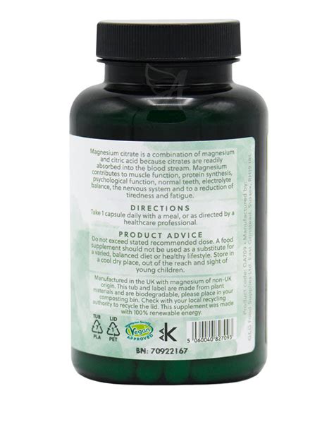Magnesium Citrate Capsules X90 Gandg Vitamins For The Ageless