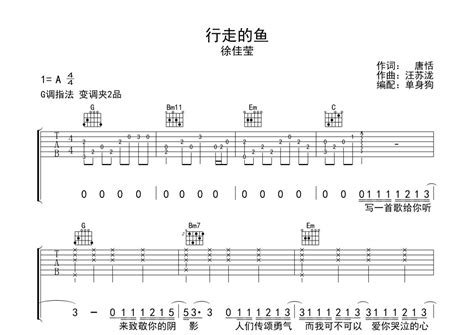 徐佳莹行走的鱼吉他谱 G调吉他弹唱谱 吉他弹唱 打谱啦
