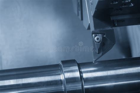 The Cnc Lathe Machine Forming Cutting The Metal Shaft Parts Stock Image