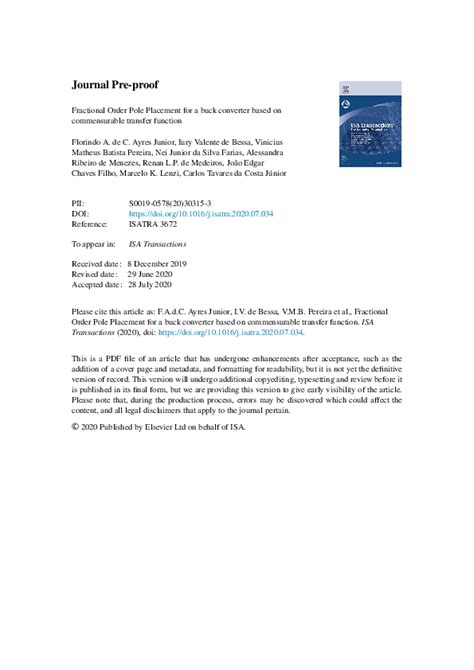 Pdf Fractional Order Pole Placement For A Buck Converter Based On Commensurable Transfer