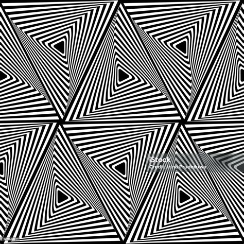 줄무늬 검은 흰색 삼각형 추상 원활한 패턴 착시 효과 그래픽 라인 배경입니다 기하학적 미래 지향적 인 활기찬 디자인 삼각형에 대한 스톡 벡터 아트 및 기타 이미지 Istock