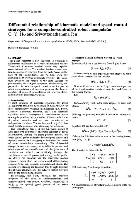 Pdf Differential Relationship Of Kinematic Model And Speed Control Strategies For A Computer