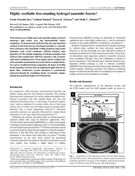 Pdf Highly Swellable Free Standing Hydrogel Nanotube Forests