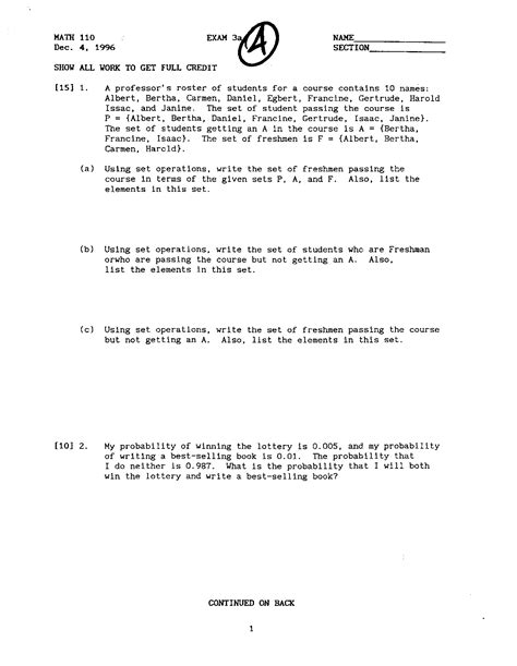 7 Questions On Elementary Math Models Exam 3 Math 110 Docsity