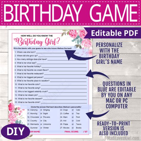 How Well Do You Know The Birthday Girl Quiz Printable Who Knows Bday