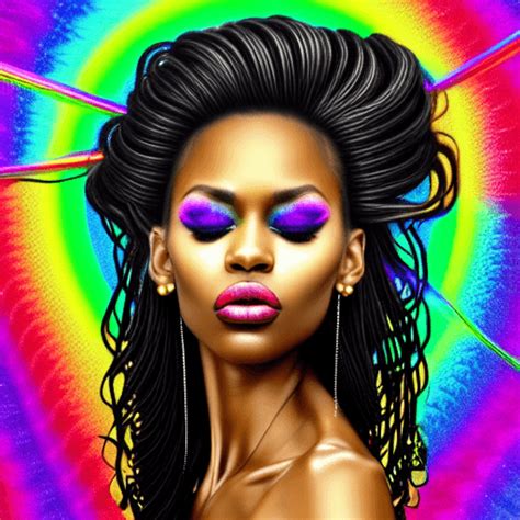 Ebony Girl With Gold Updo Rainbow Colors And Futuristic Space