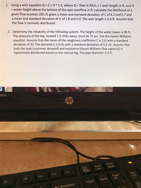 Solved Using A Weir Equation Q CLH 1 5 Where Q Flow In Chegg Com