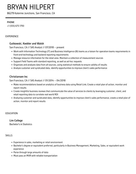 Sas Analyst Resume Samples Velvet Jobs