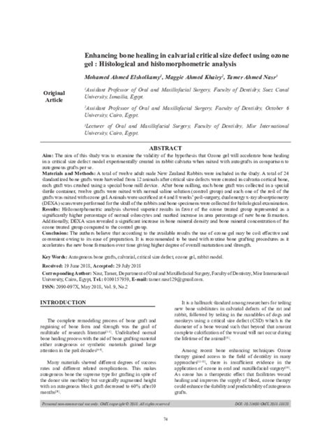 Pdf Enhancing Bone Healing In Calvarial Critical Size Defect Using Ozone Gel Histological