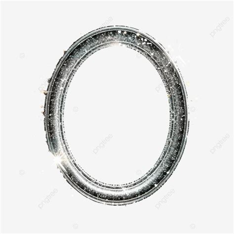 Silver Oval Frame With Glitter Sparkles And Flares On Dark Glitter