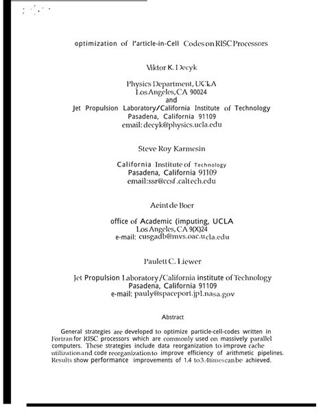 Pdf Optimization Of Particle In Cell Codes On Reduced Instruction Set Computer Processors