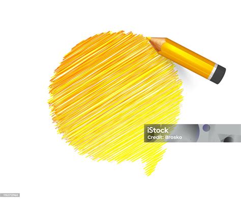 손으로 그린 연설 거품 페인트 흰색 바탕에 연필 노란색 크레용과 메시지에 대 한 장소의 낙서와 배너입니다 Brand Name Online Messaging Platform에