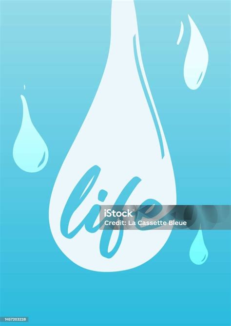 물방울은 생명입니다 긍정적이고 평화로운 자연을 위한 생활 예시 개념 파란색과 색상의 평평하고 미니멀한 디자인 인쇄용 수직 포스터 0명에 대한 스톡 벡터 아트 및 기타 이미지