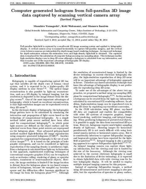 Pdf Computer Generated Hologram From Full Parallax 3d Image Data Captured By Scanning Vertical