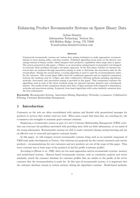 pdf enhancing product recommender systems on sparse binary data