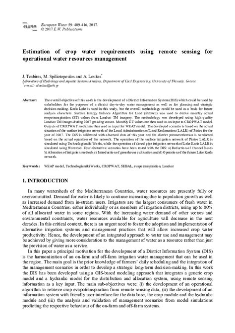 Pdf Estimation Of Crop Water Requirements Using Remote Sensing For Operational Water Resources