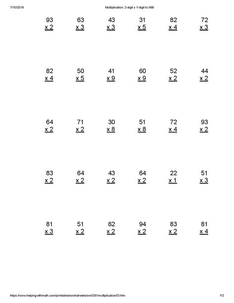 21 Multiplication Worksheets 4th Grade With Answer Printable Pdf Template