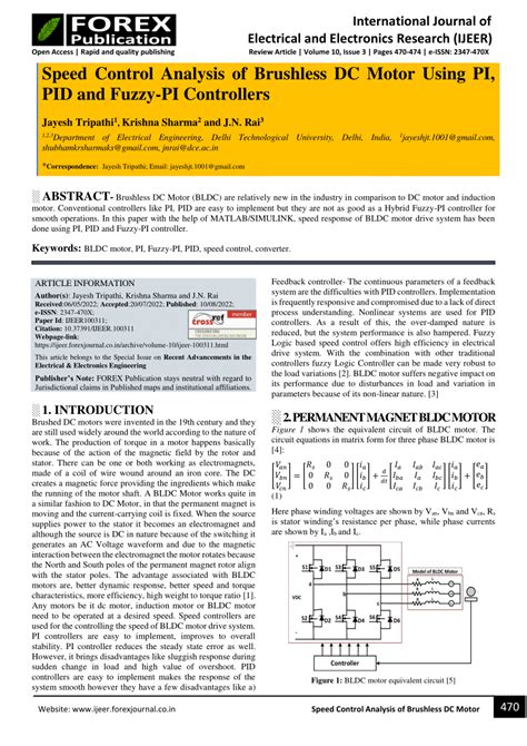 Pdf Speed Control Analysis Of Brushless Dc Motor Using Pi Pid And Fuzzy Pi Controllers