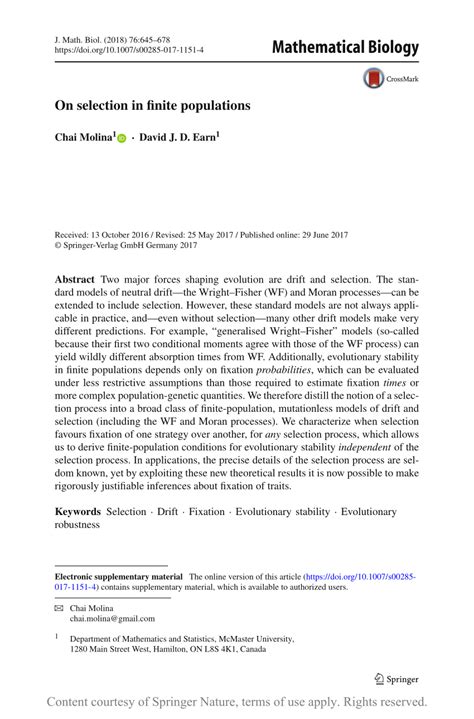 On Selection In Finite Populations