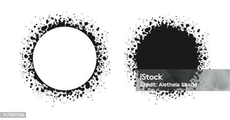 라운드 그런 지 잉크 스플래터 프레임 세트 스프레이 낙서 스텐실 테두리 템플릿입니다 거친에 대한 스톡 벡터 아트 및 기타 이미지