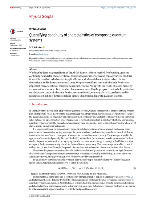 Quantifying Continuity Of Characteristics Of Composite Quantum Systems Request Pdf