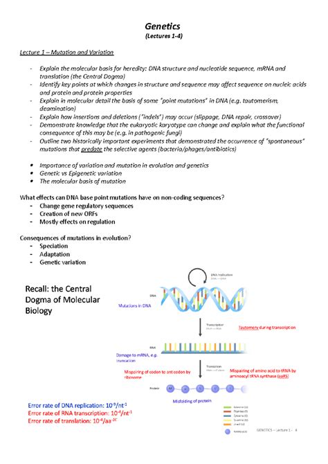 GEN Lecture Notes Genetics Lectures Lecture Mutation And Variation Explain The