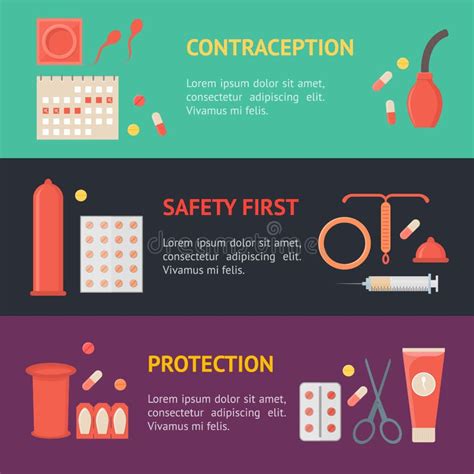 Cartoon Contraception Method Banner Horizontal Set Vector Stock