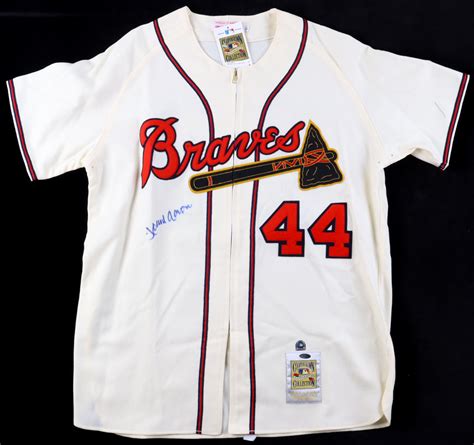Hank Aaron Signed Braves Mitchell And Ness Jersey Steiner Pristine