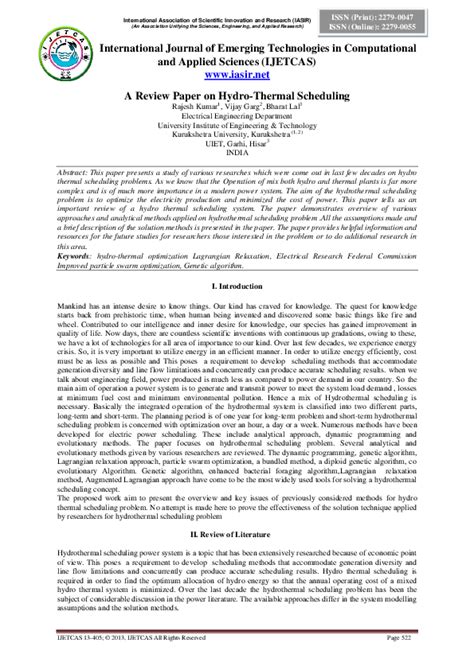 Pdf A Review Paper On Hydro Thermal Scheduling