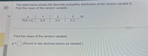 Solved K The Table Below Shows The Discrete Probability Chegg