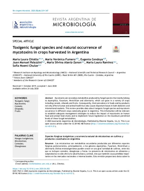 Pdf Toxigenic Fungal Species And Natural Occurrence Of Mycotoxins In Crops Harvested In
